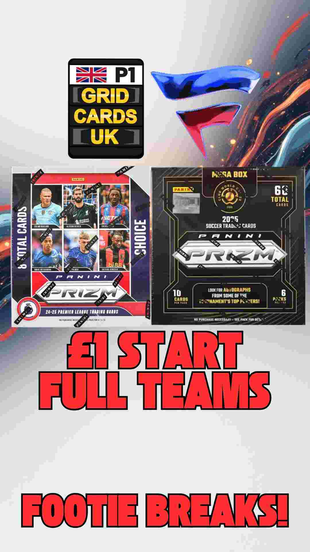 Grid Cards UK - £1 Start, Full Teams Football Breaks! on Fanatics Live